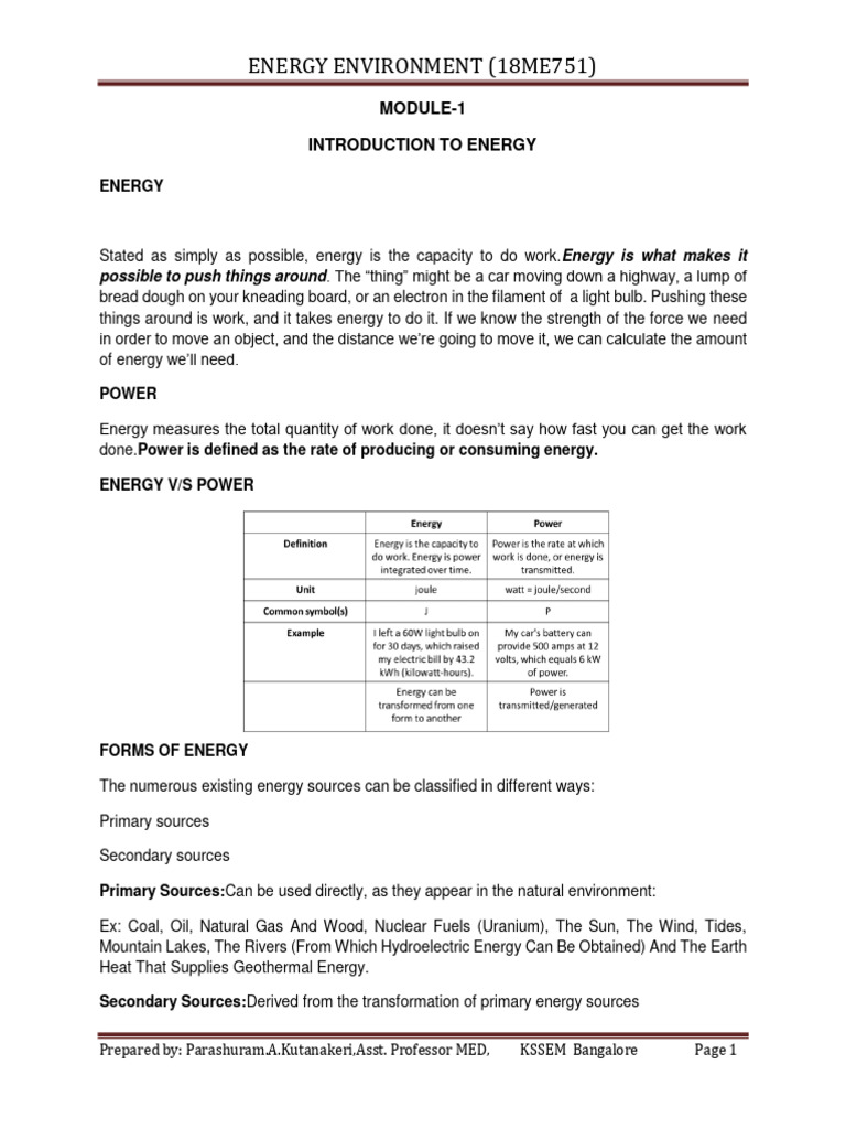 Module-1 Introduction To Energy | PDF | Renewable Energy | Energy ...