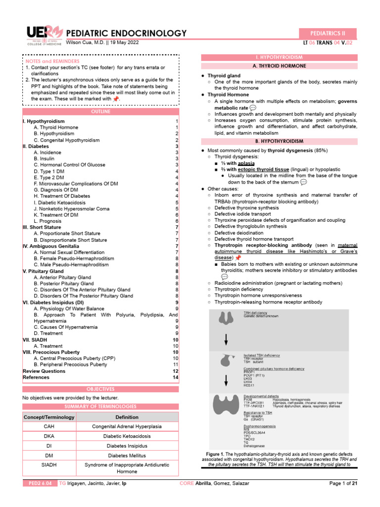 Lecture 01 Pediatric Endocrinology Dr Cua Pdf Hyperglycemia