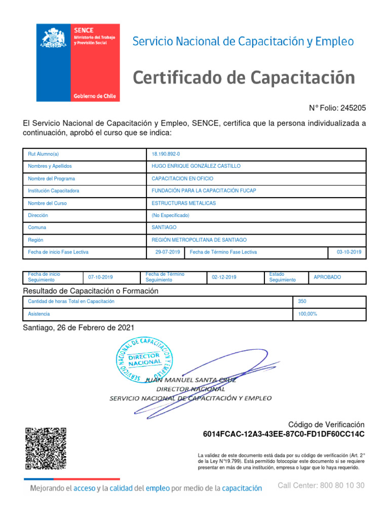 Certificado Estructuras Sence | PDF