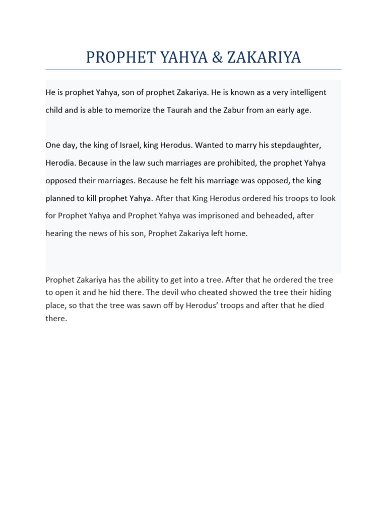 Prophets Yahya & Zakariya's Trials | PDF | History