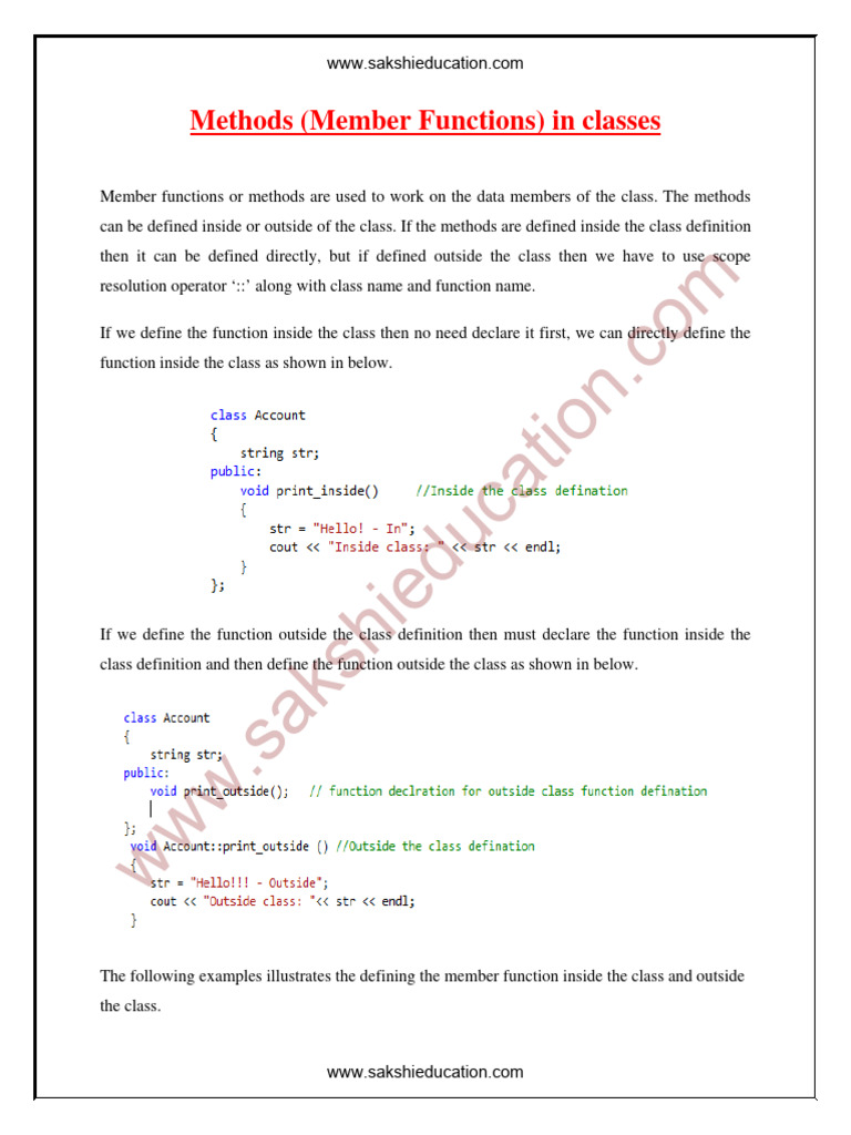 Module10-Methods - Member Functions - Inclasses | Download Free PDF ...