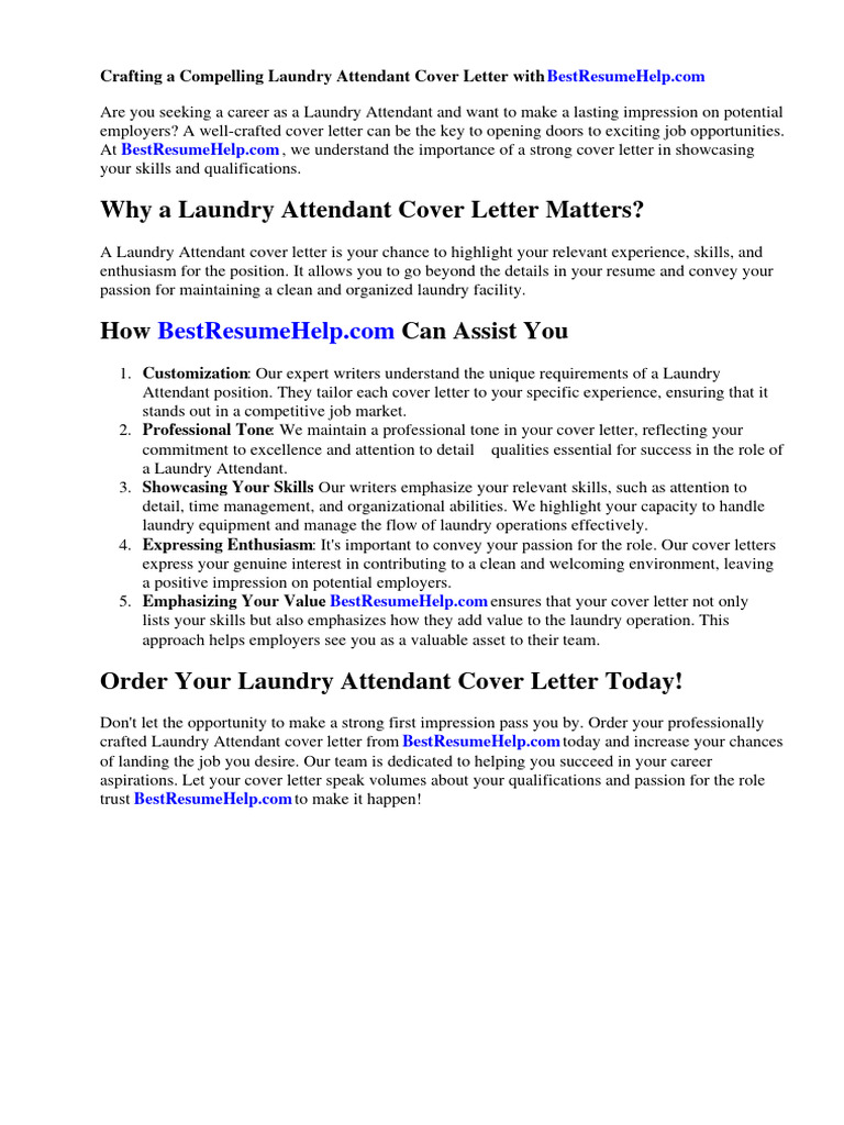 Laundry Attendant Cover Letter | PDF | Laundry | Résumé
