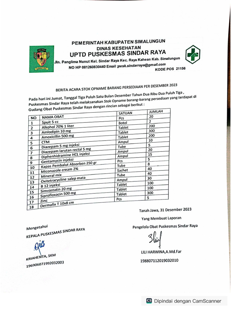 STOK OPNAME Pusk Sindar Raya | PDF