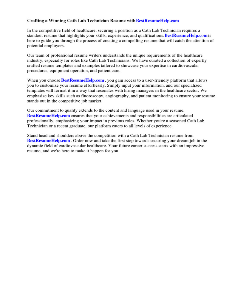 Cath Lab Tech Resume Guide | PDF | Nursing | Health Care