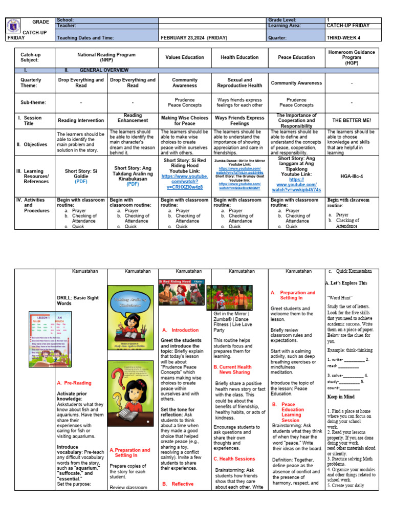DLL Catch Up Friday Week 4 | PDF | Reading Comprehension | Learning