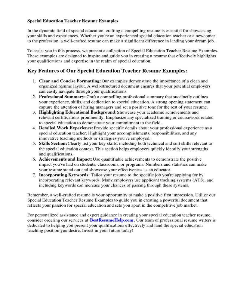 Special Education Teacher Resume Examples | PDF | Special Education | Teachers