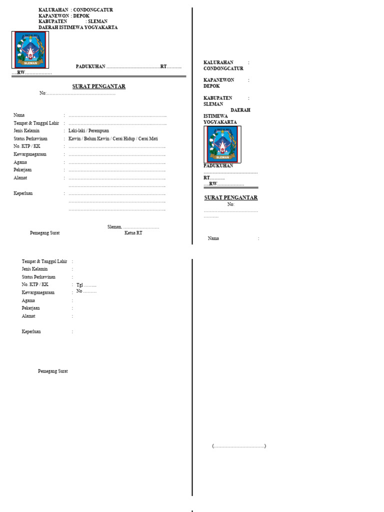 Template Surat Pengantar RT RW | PDF