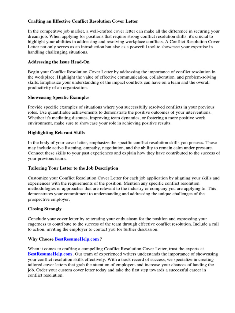 Conflict Resolution Cover Letter | PDF | Conflict Resolution | Employment
