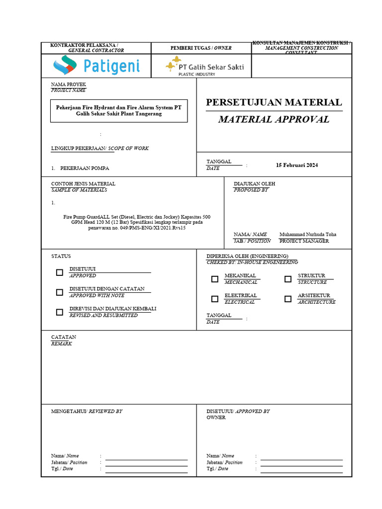 Dokumen - Tips Form Persetujuan Material Lembar Approval | PDF