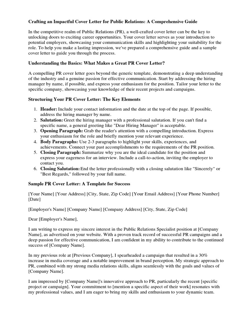 Cover Letter Sample For Public Relations | PDF | Résumé | Recruitment