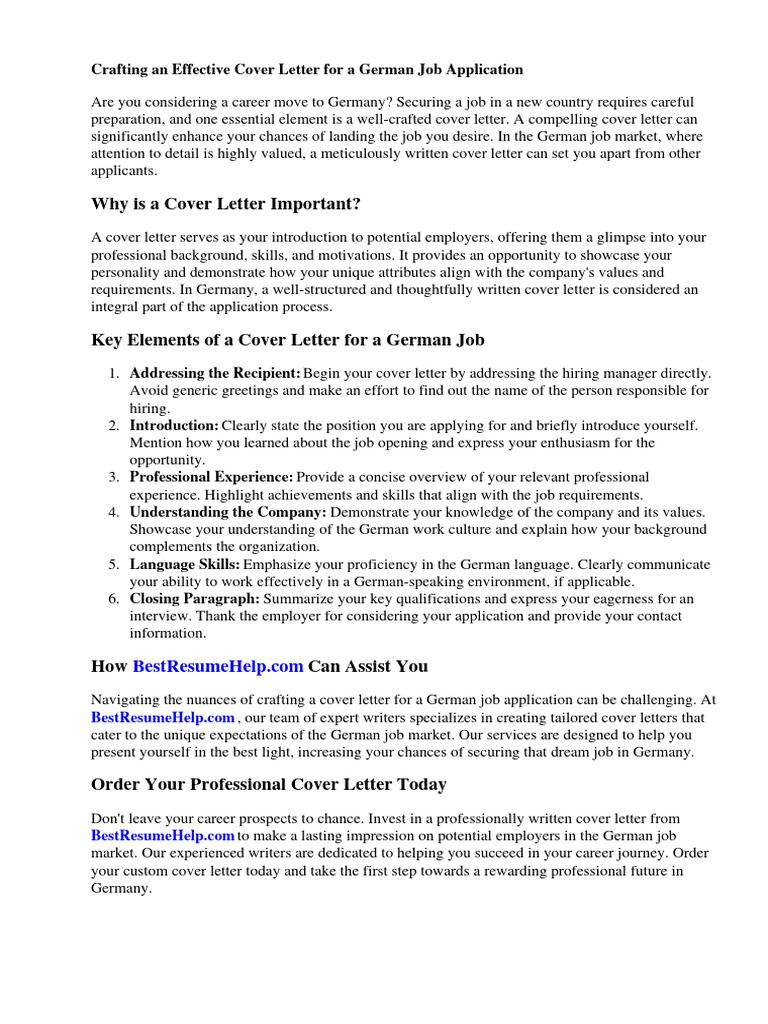 Cover Letter For German Job | Download Free PDF | Recruitment | Résumé