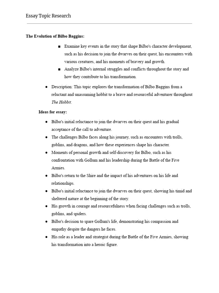 The Hobbit Essay Research | PDF | Bilbo Baggins | The Hobbit