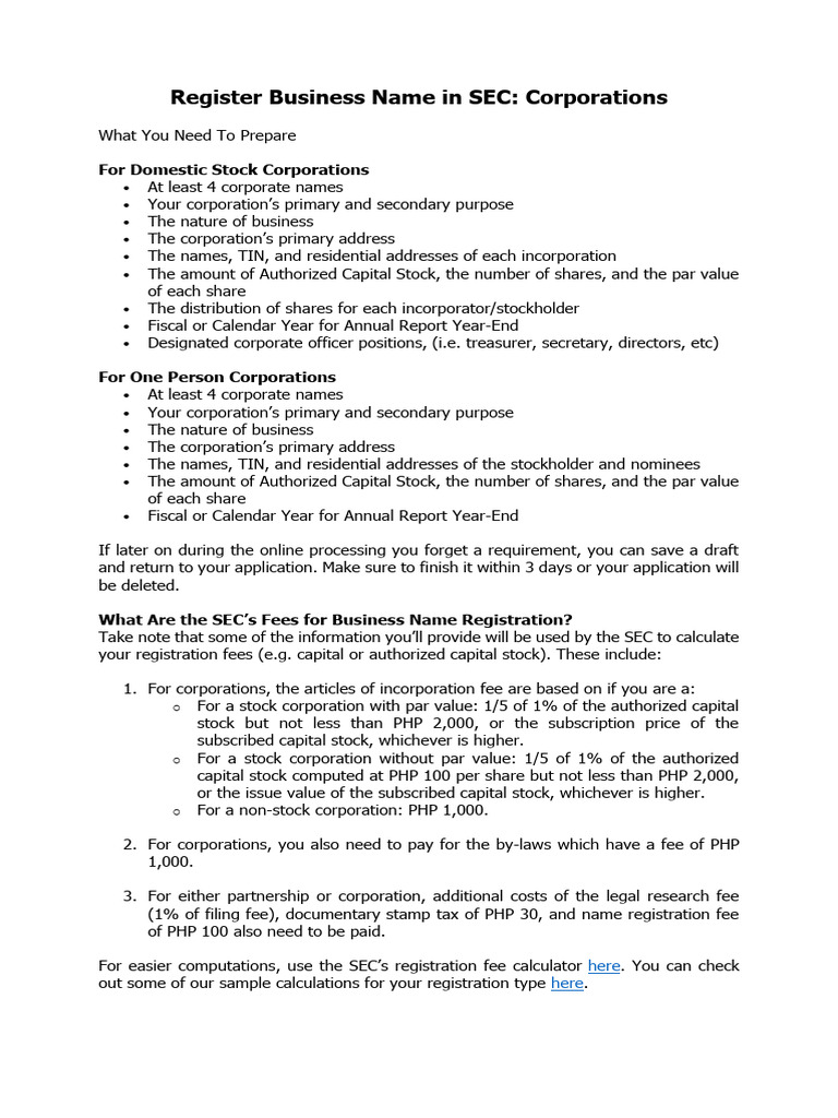 Sec - Corporation - GEN INFO | PDF | Stocks | Corporations