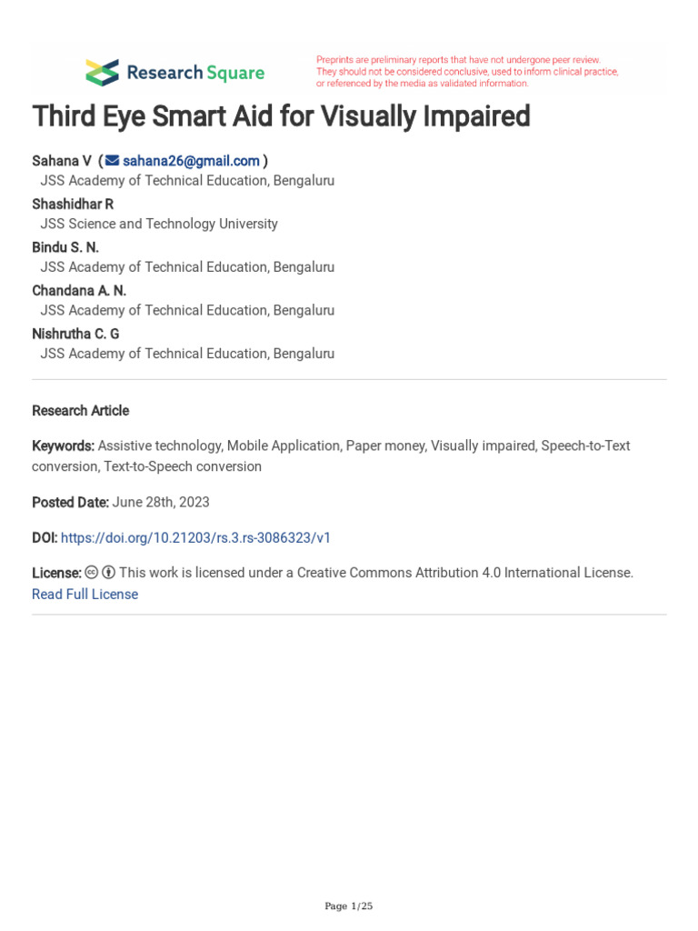 Third Eye Smart Aid For Visually Impaired | PDF | Optical Character ...