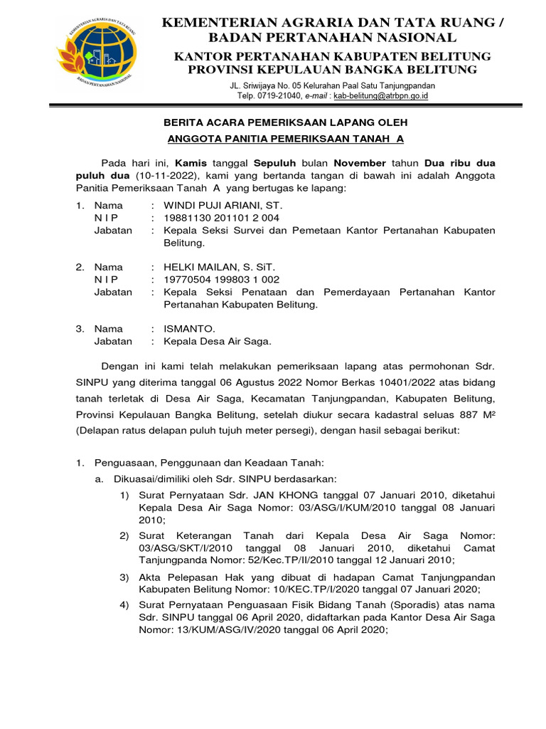 Format 1.berita Acara Pemeriksaan Lapang | PDF
