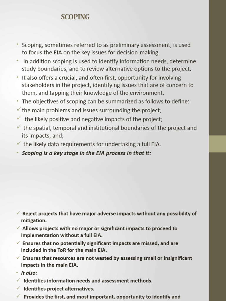 Scoping: Scoping Is A Key Stage in The EIA Process in That It | PDF ...