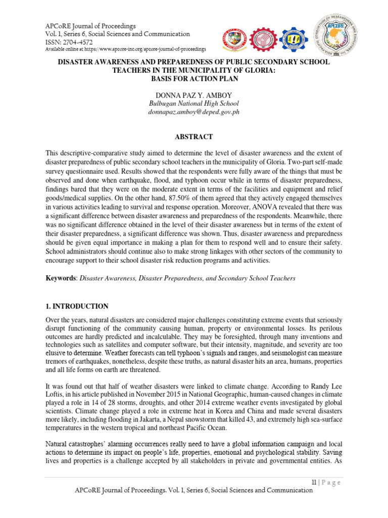 Disaster Awareness and Preparedness of P | PDF | Natural Disasters ...