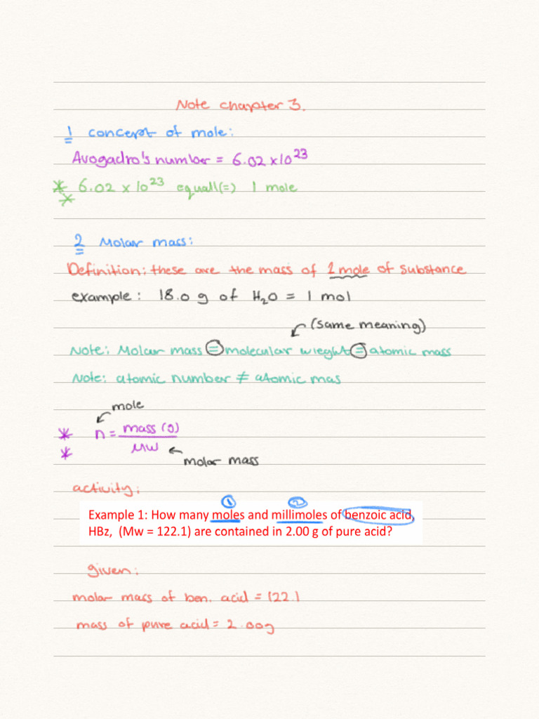 Chapter 4. Notes | PDF | Mole (Unit) | Concentration