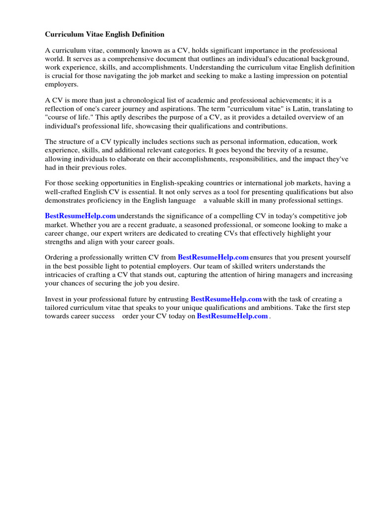 Curriculum Vitae English Definition | PDF | World Wide Web | Internet & Web