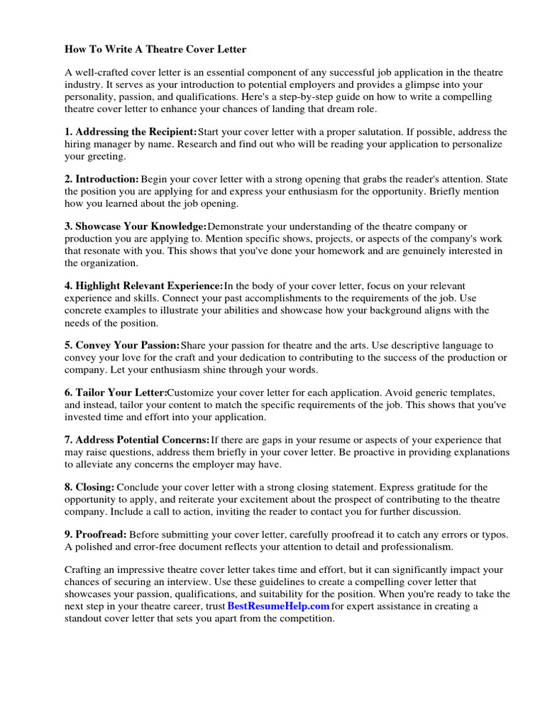 How To Write A Theatre Cover Letter | PDF | Résumé | Experience