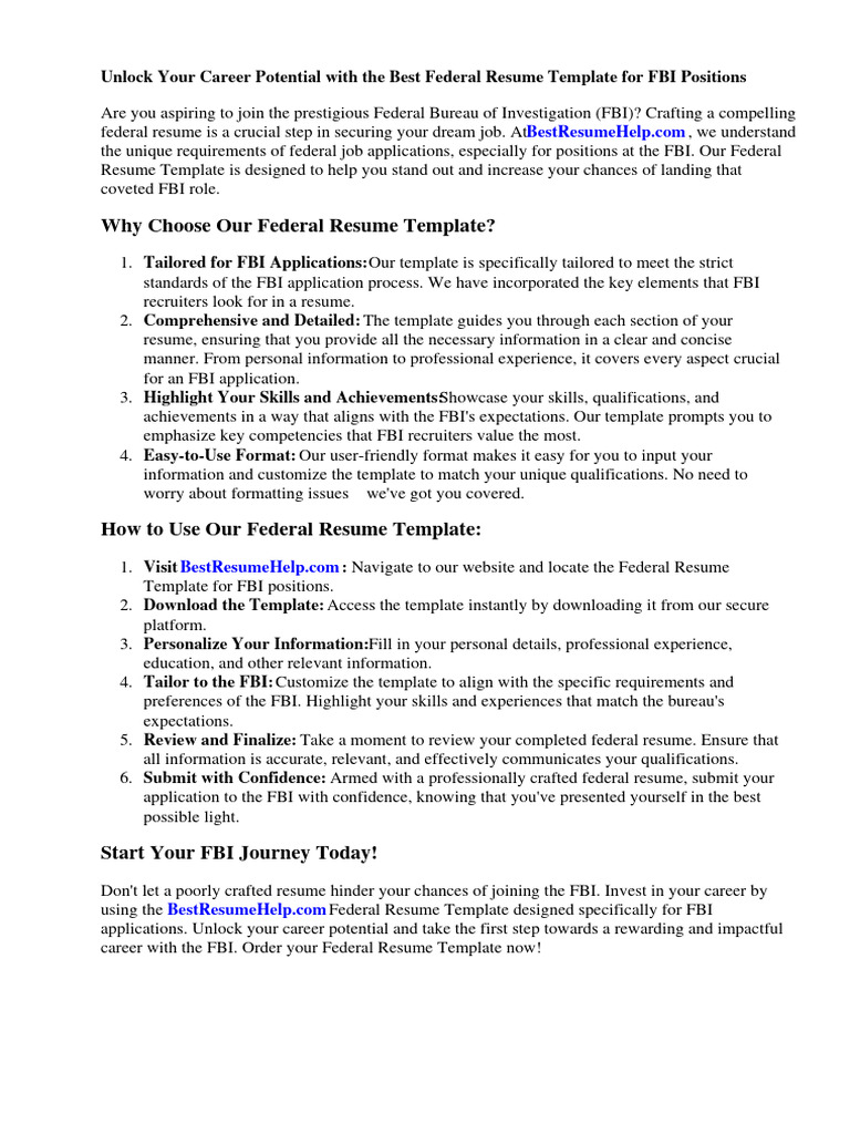 Federal Resume Template FBI | PDF | Résumé | Federal Bureau Of ...