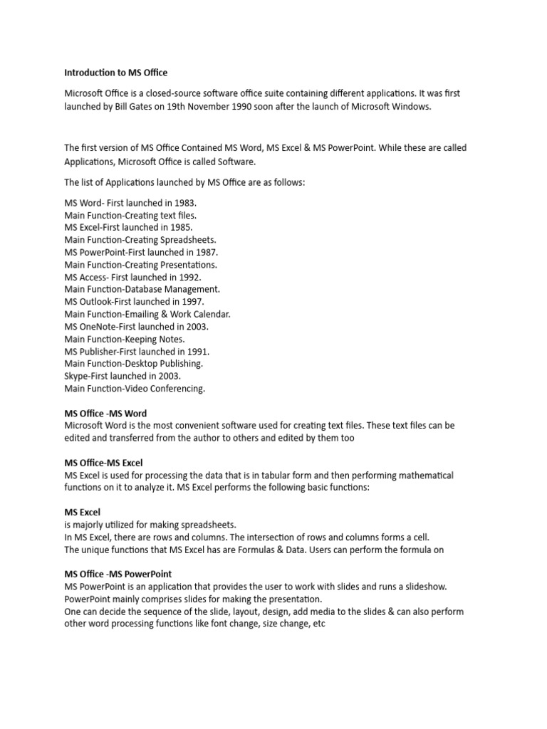 Introduction To MS Office | PDF | Microsoft Office | Microsoft Excel