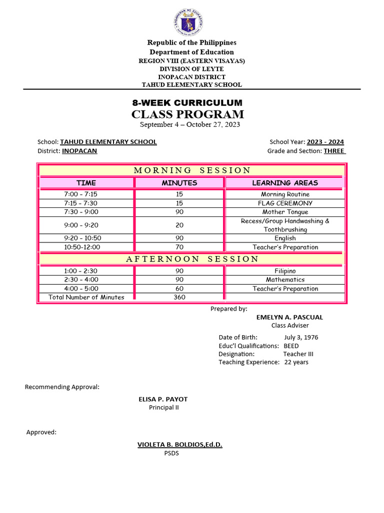 Classroom Program Pdf Learning