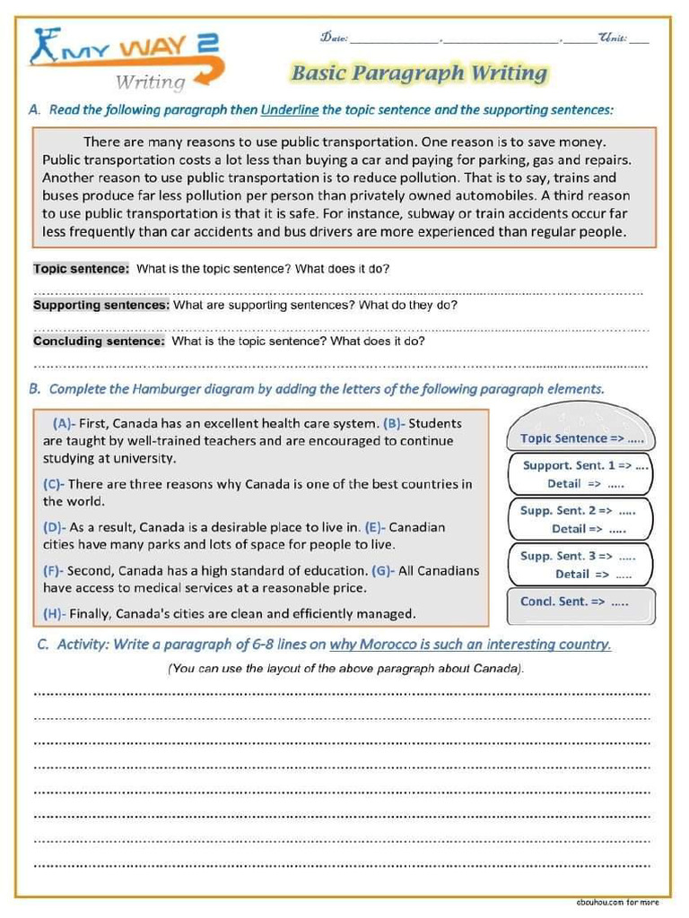 Writing Topic Sentence and Supporting Sentences | PDF