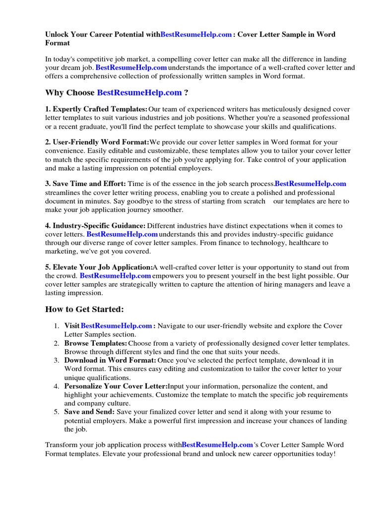 Cover Letter Sample Word Format | PDF | Résumé | Microsoft Word