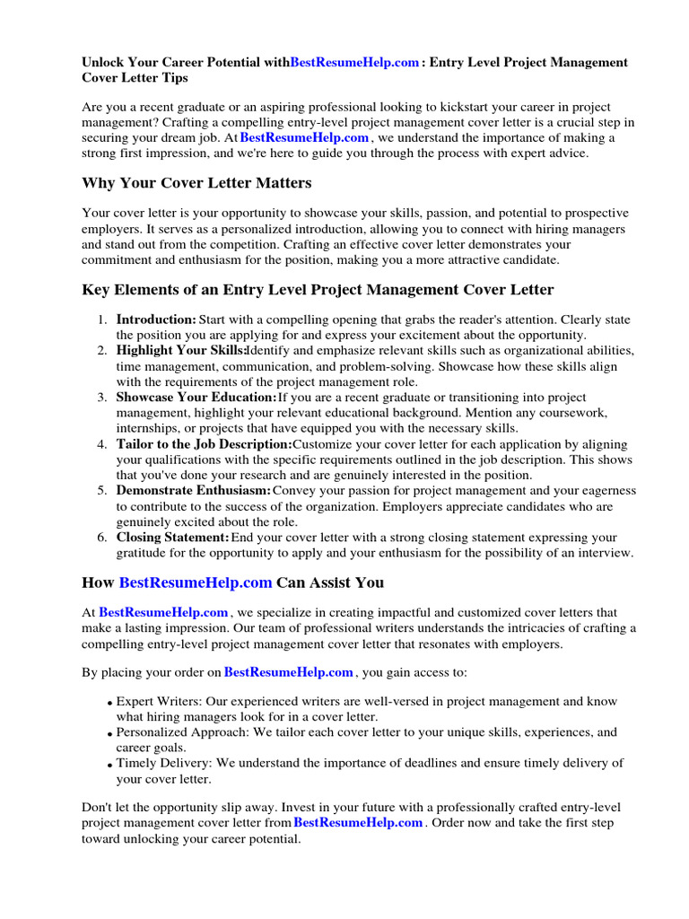 Entry-Level Project Manager Cover Letter Tips | PDF | Résumé | Project ...