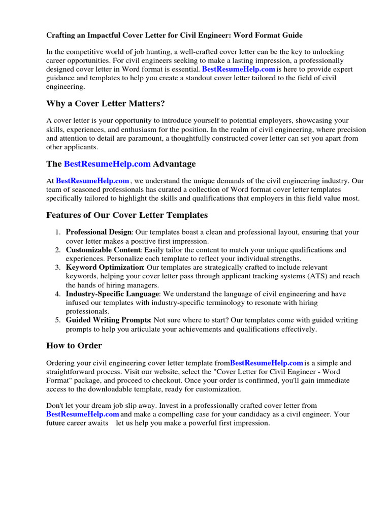 Cover Letter For Civil Engineer in Word Format | PDF | Engineer ...