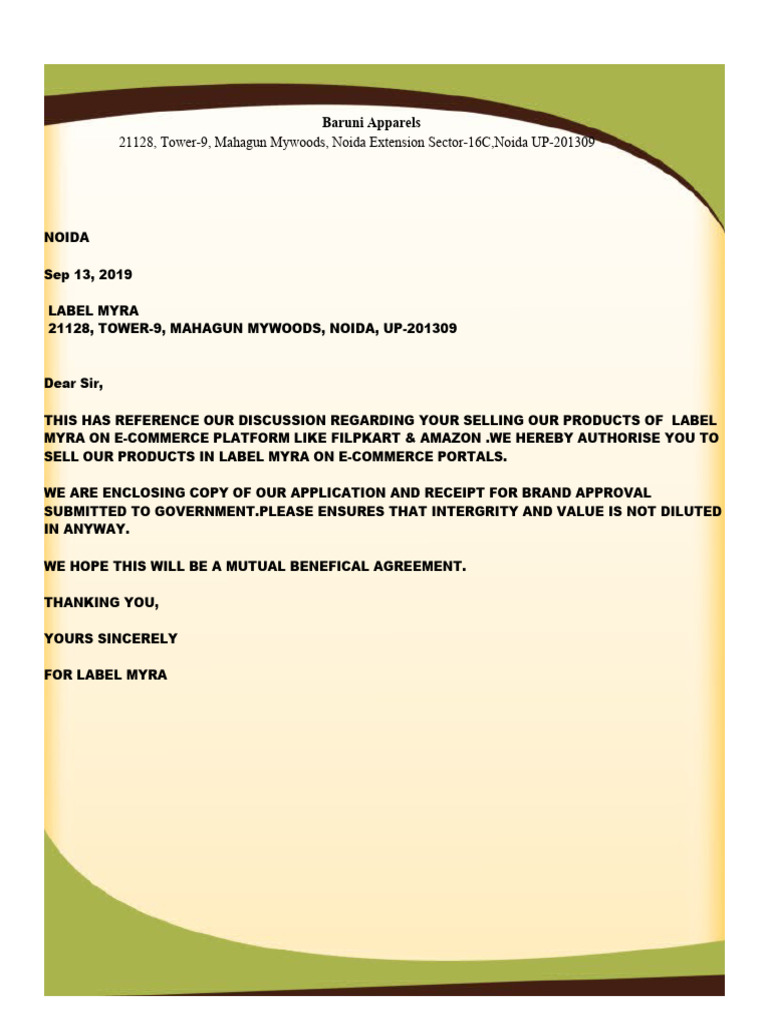 Brand Authorisation Letter | PDF