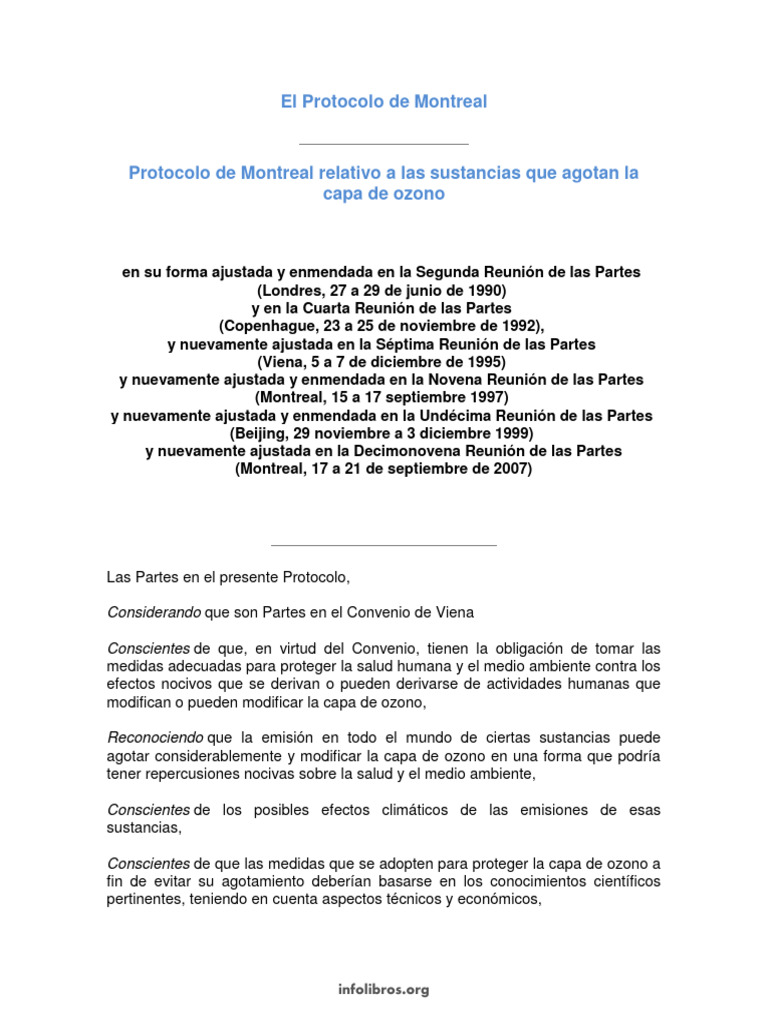 Protocolo de Montreal Relativo A Las Sustancias Que Agotan La Capa de ...