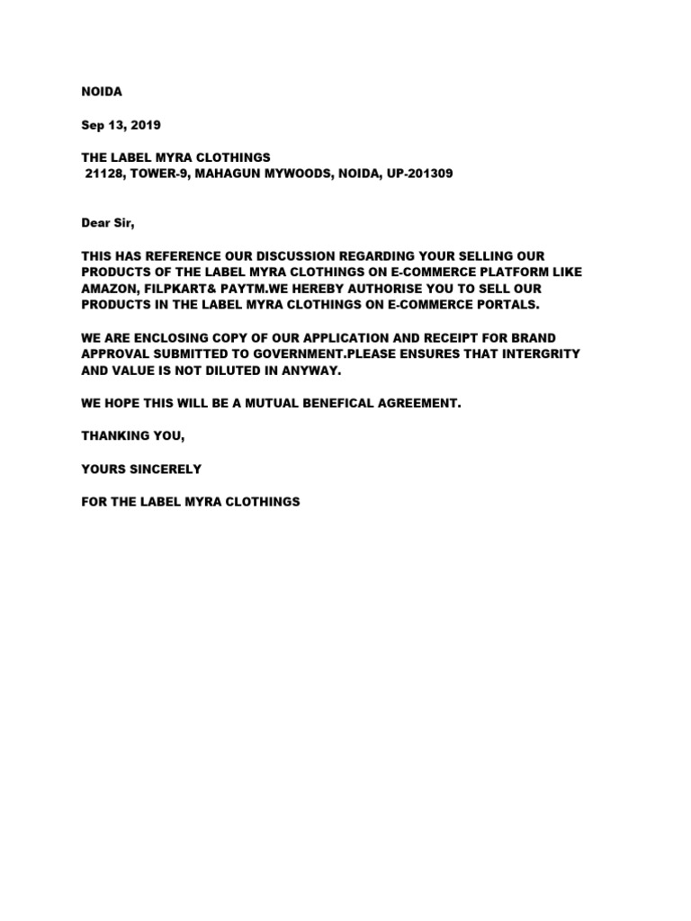 Label Myra Brand Authorization Letter | PDF | Business | Finance ...
