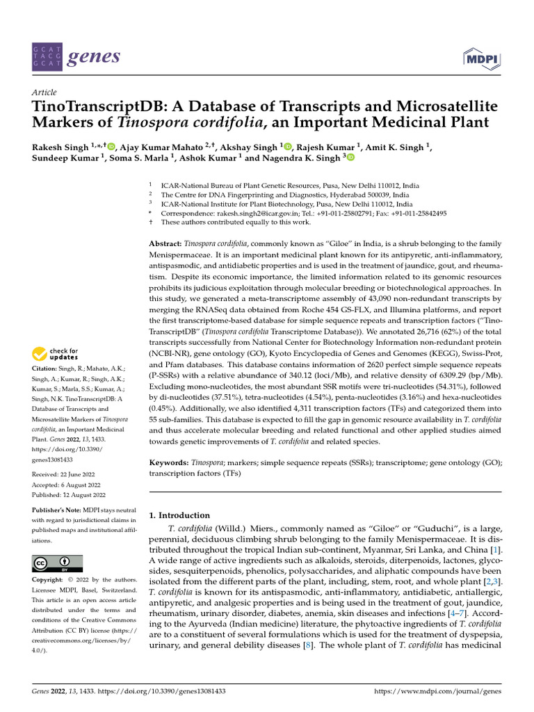 TinoTranscriptDB A Database of Transcripts and Microsatellite ...