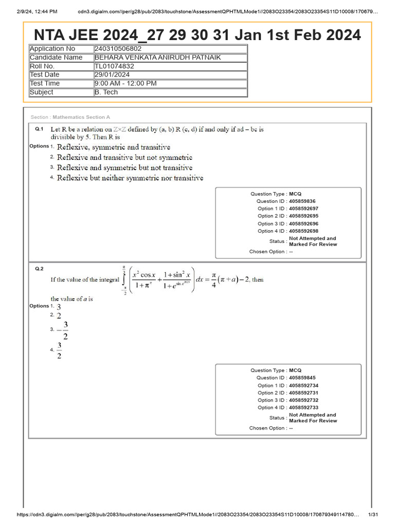 Jee Mains Key Pdf Multiple Choice Vocational Education