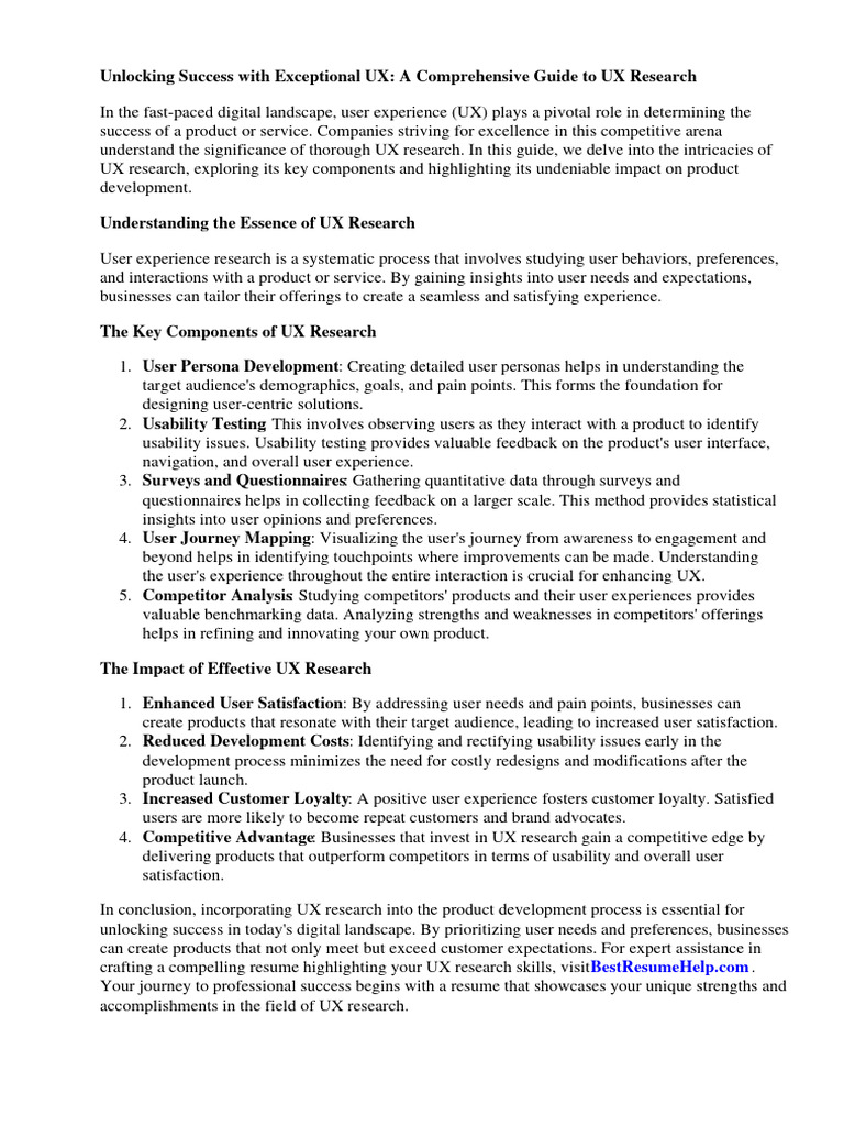 Ux Research Resume | PDF | Usability | User Experience