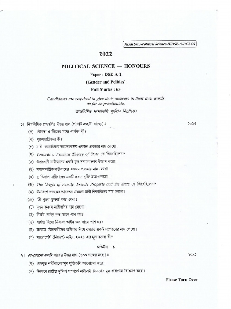 Political Science Honours DSE A 1 | PDF
