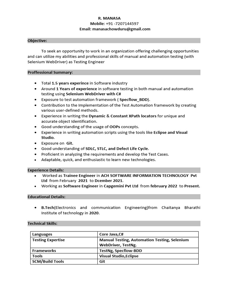 Manu Resume | PDF | Selenium (Software) | Computing