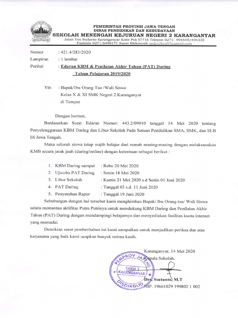 Edaran KBM Dan Pat Daring | PDF