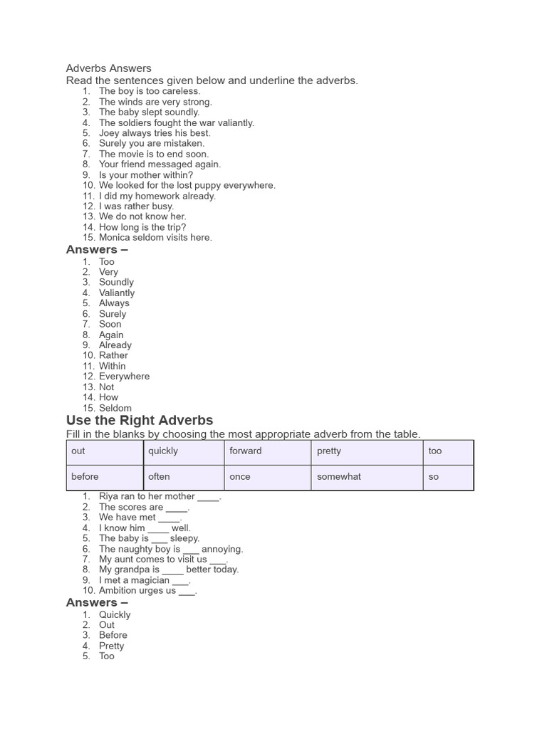 Adverbs Answers | PDF | Adverb | Linguistic Typology