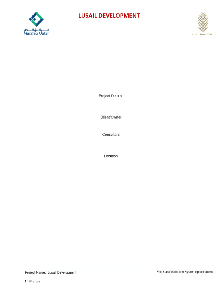 Villa Gas Distribution System Specs | PDF | Pipe (Fluid Conveyance) | Valve