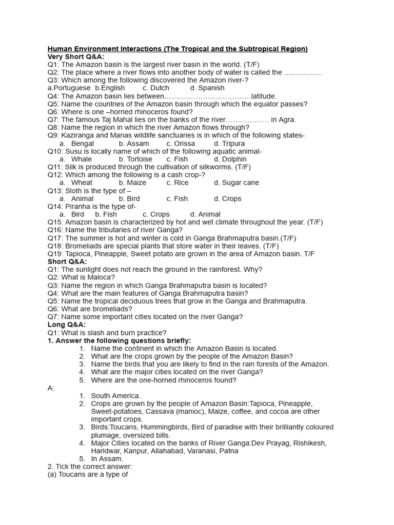 Human Environment Interactions (The Tropical and The Subtropical Region ...
