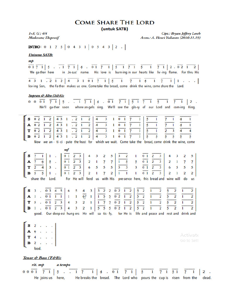 Come Share The Lord 2 Lembar | PDF