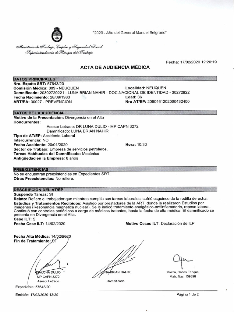 Acta de Audiencia Medica | PDF