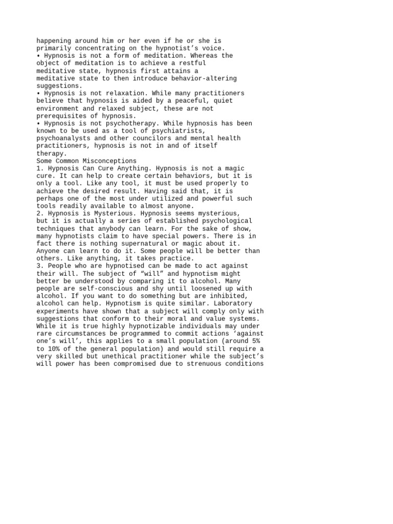 Understanding Hypnosis Myths | PDF