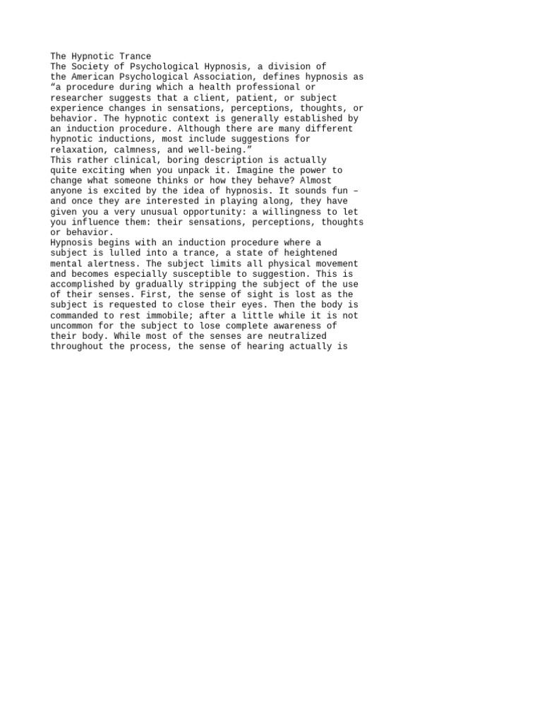 Understanding Hypnosis and Trance | PDF | Self-Improvement