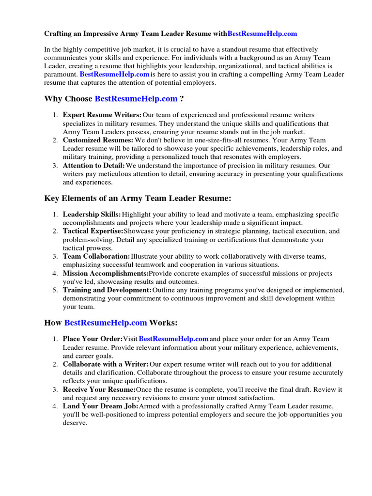 Army Team Leader Resume | PDF | Leadership | Résumé