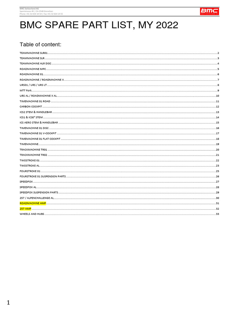 MY2022 Spare Part List 2021-07-14 Complete | PDF | Human Powered ...