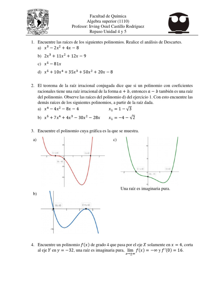 Repaso. Unidad 4 y 5. Polinomios y Espacios Vectoriales | PDF | Espacio vectorial | Geometría